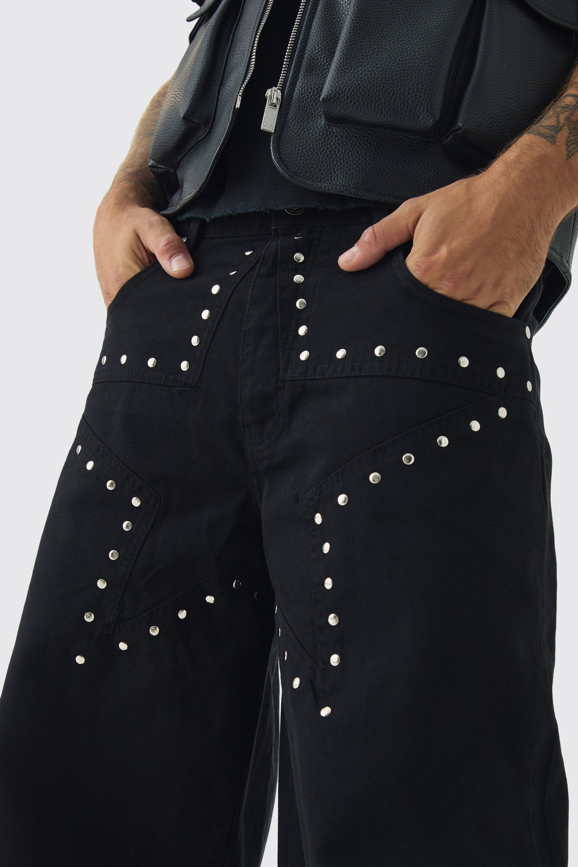 Baggy Fit Rigid Star Studded Jeans | boohoo CA Baggy Fit Rigid Star Studded Jeans | boohoo CA